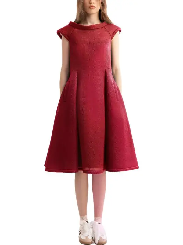 GEMY MAALOUF Short-sleeves A-line Midi Dress - Red