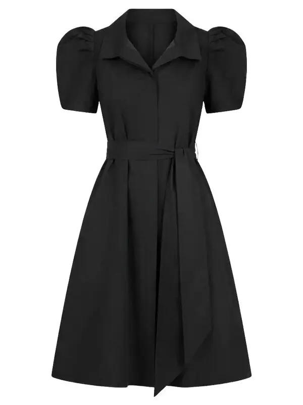GEMY MAALOUF Puff-sleeves Midi Shirt Dress - Black