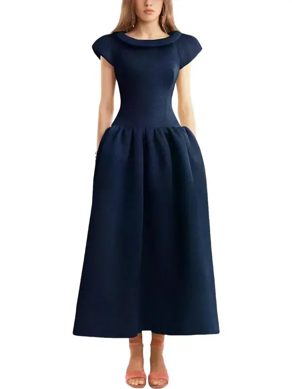 GEMY MAALOUF Sculpted-neckline Drop-waist Midi Dress - Blue