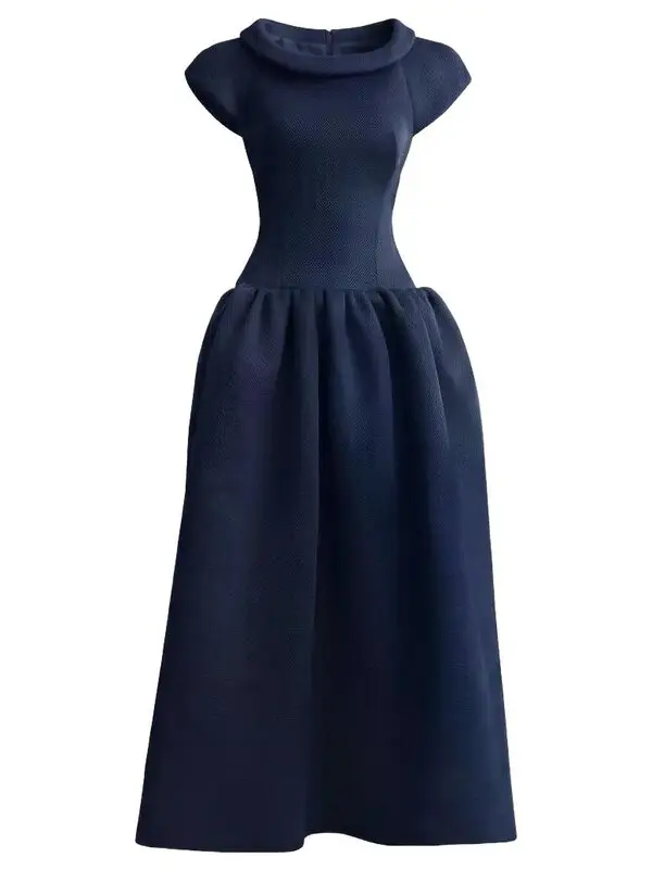 GEMY MAALOUF Sculpted-neckline Drop-waist Midi Dress - Blue