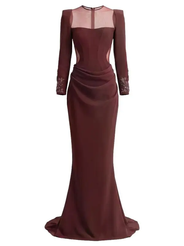 GEMY MAALOUF Beaded Corset Maxi Dress - Red