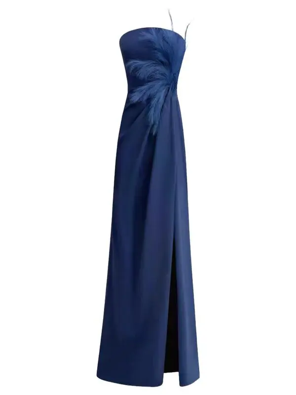 GEMY MAALOUF Feather-detail Draped Maxi Dress - Blue