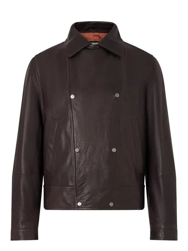 Brunello Cucinelli Leather Biker Jacket - Brown