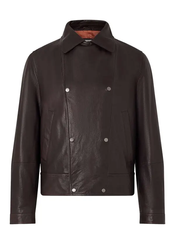 Brunello Cucinelli Leather Biker Jacket - Dark Brown