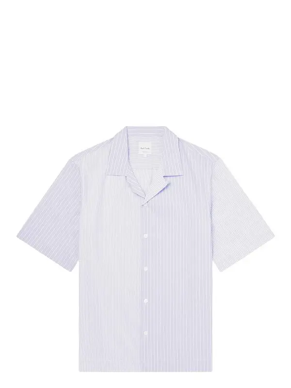 Paul Smith Camp-collar Striped Cotton-poplin Shirt - Blue