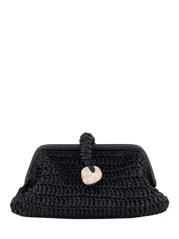 SERENA UZIYEL Delphine Raffia Clutch Bag - Black