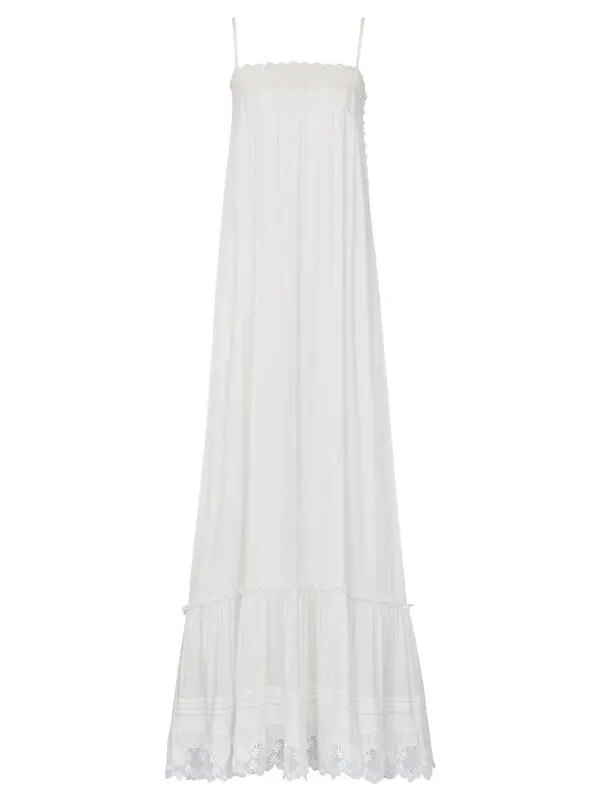 Saint Laurent Cotton Lace Trim Maxi Dress - Nude