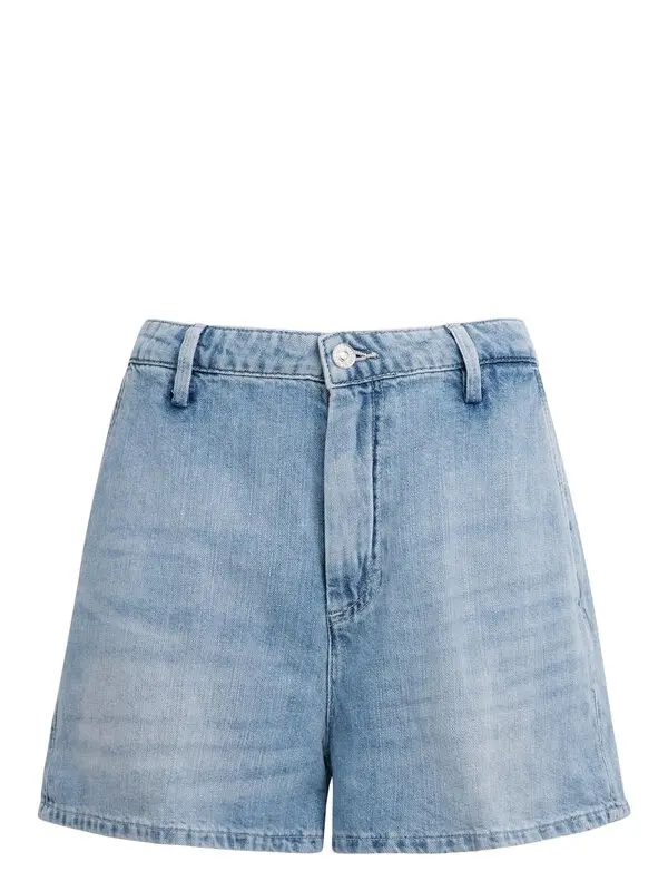 7 For All Mankind Cotton-linen Mid-rise Shorts - Blue