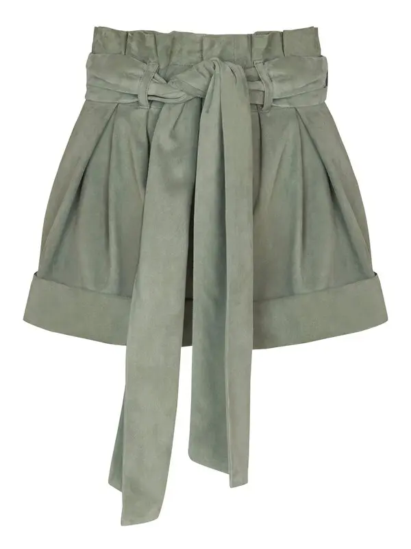Balmain High-waisted Suede Shorts - Green
