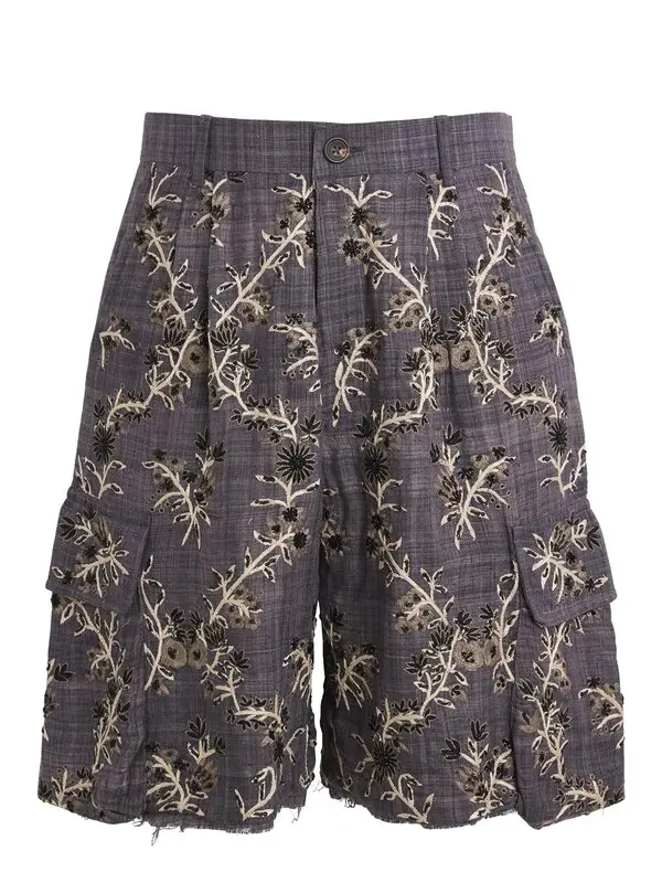 KARTIK RESEARCH Silk Embroidered Cargo Shorts - Grey