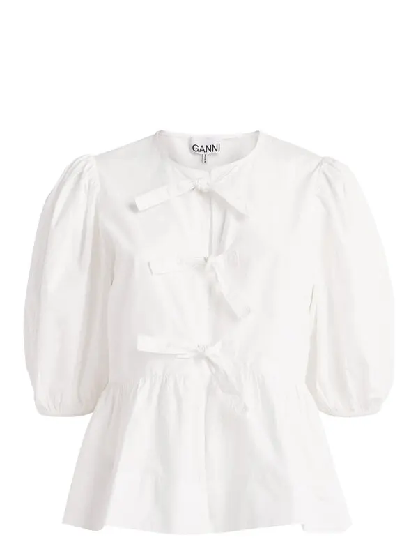 GANNI Cotton Peplum Blouse - White