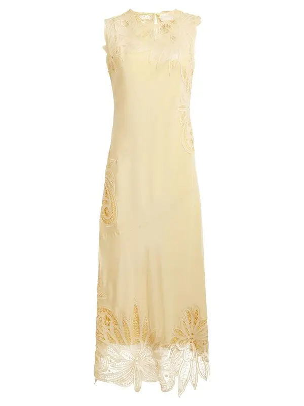 Ulla Johnson Silk Lace Appliqué Idra Maxi Dress - Yellow