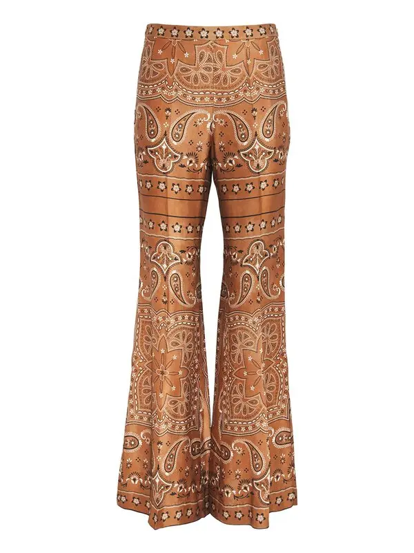 Sandro Bandana Print Flared Trousers - Brown