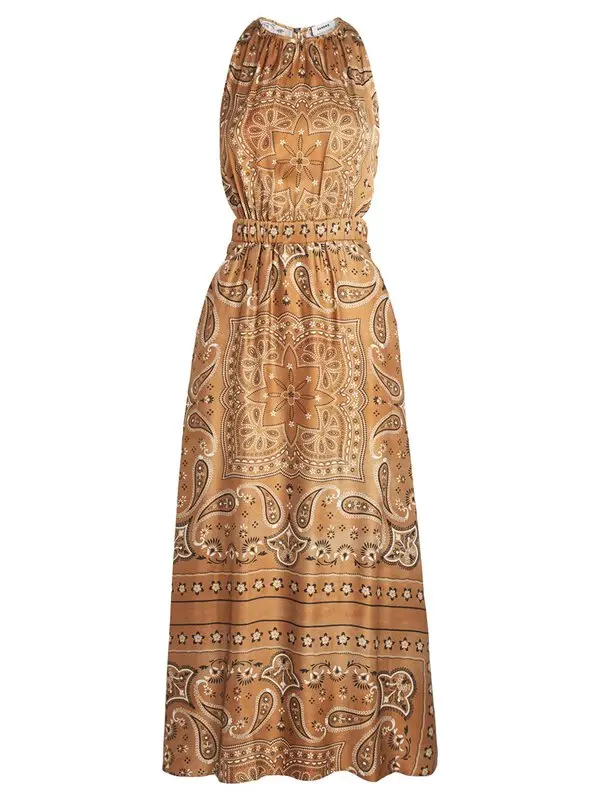 Sandro Bandana Print Midi Dress - Brown