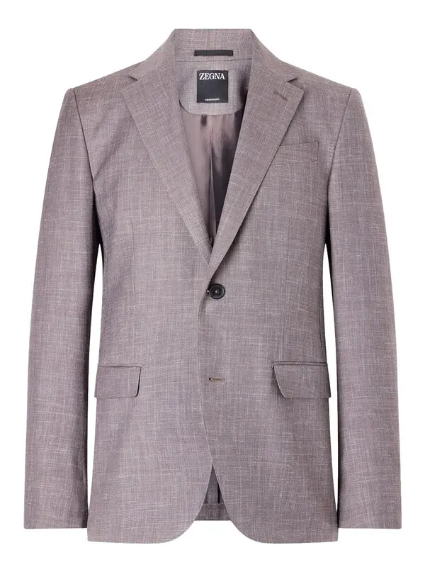 Zegna Prince Of Wales Checked Wool, Silk And Linen-blend Suit Jacket - Brown