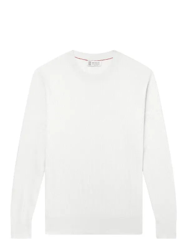 Brunello Cucinelli Knitted Cotton Crewneck Sweater - White