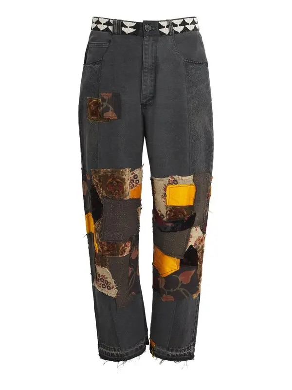 KARTIK RESEARCH Manali Patchwork Wide-leg Jeans - Black