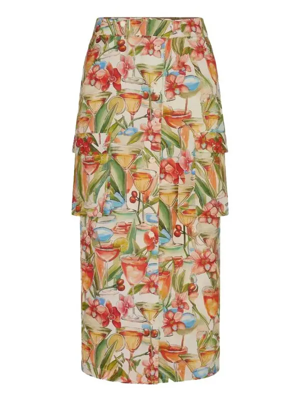 Farm Rio Tiered Floral Skirt - Neutrals