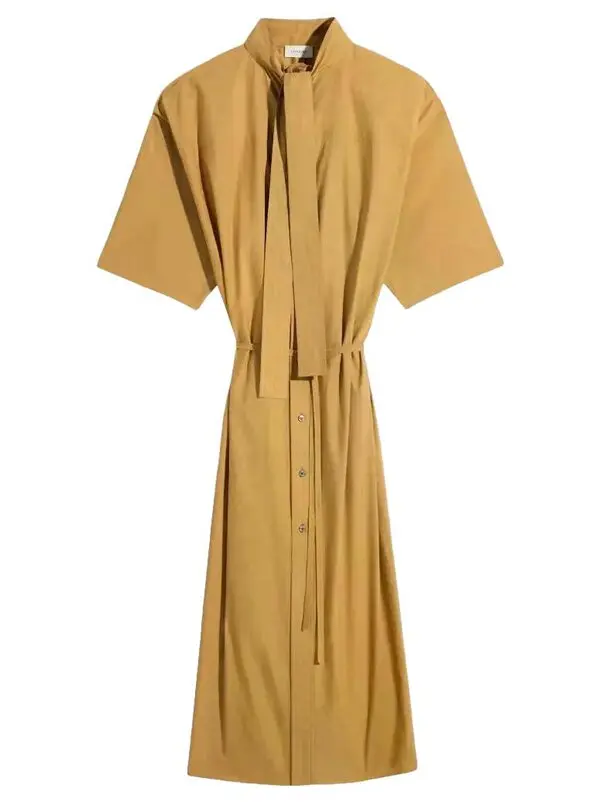 LEMAIRE Belted Midi Dress With Tie Neck - Neutrals