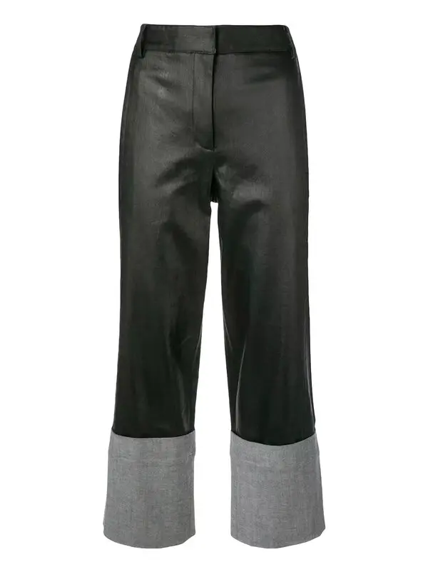 Tibi Denim Cuffed Straight Trousers - Black
