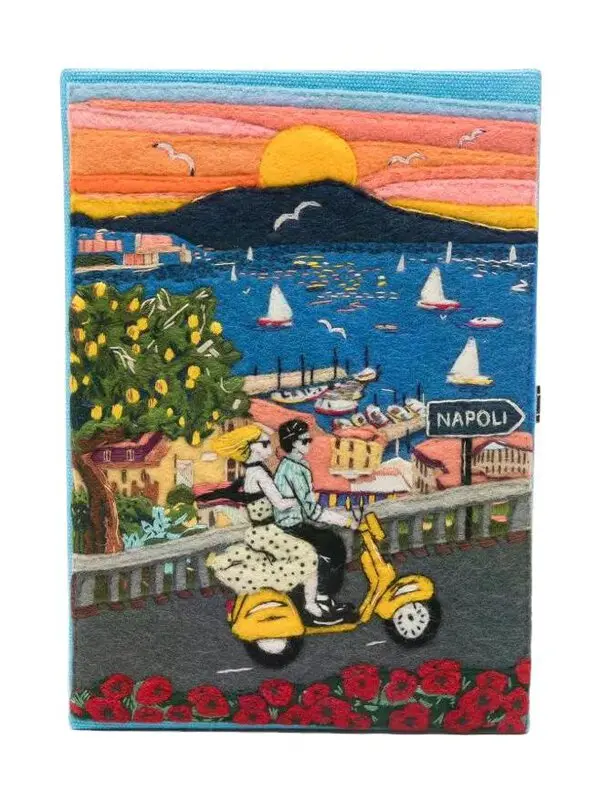 OLYMPIA LE-TAN Napoli Embroidered Clutch - Blue