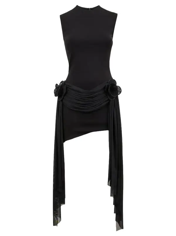 David Koma Drape Floral-embellishment Mini Dress - Black