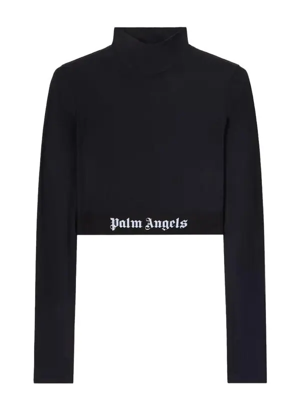 Palm Angels Logo Waistband Mockneck Top - Black