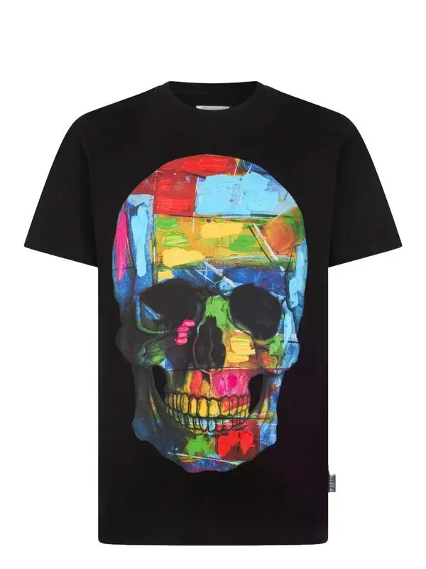 Philipp Plein Round Neck Painted Skull T-shirt - Black