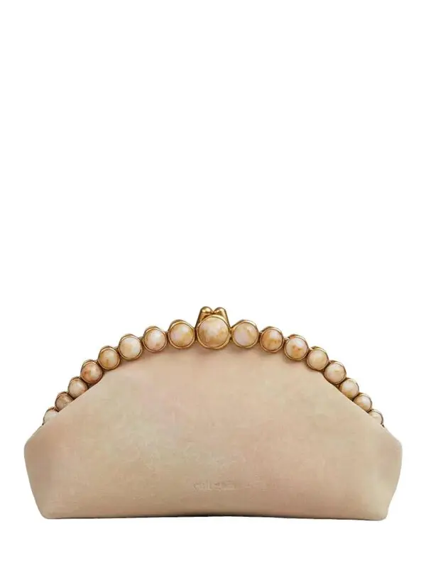 Cult Gaia Una Suede Clutch - Neutrals