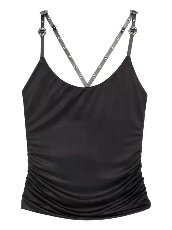 Pinko Ruched Eyelet Embellished Top - Black