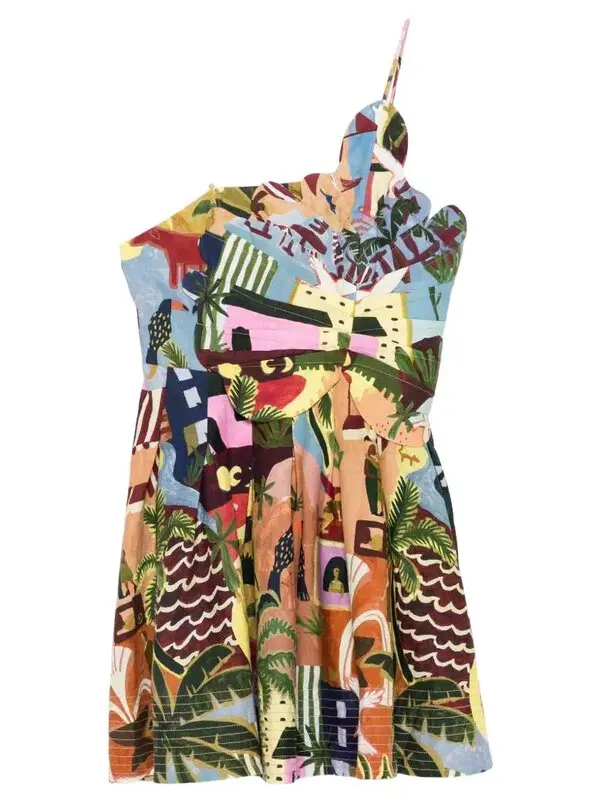 Farm Rio Graphic-print Bow-detail Dress - Blue