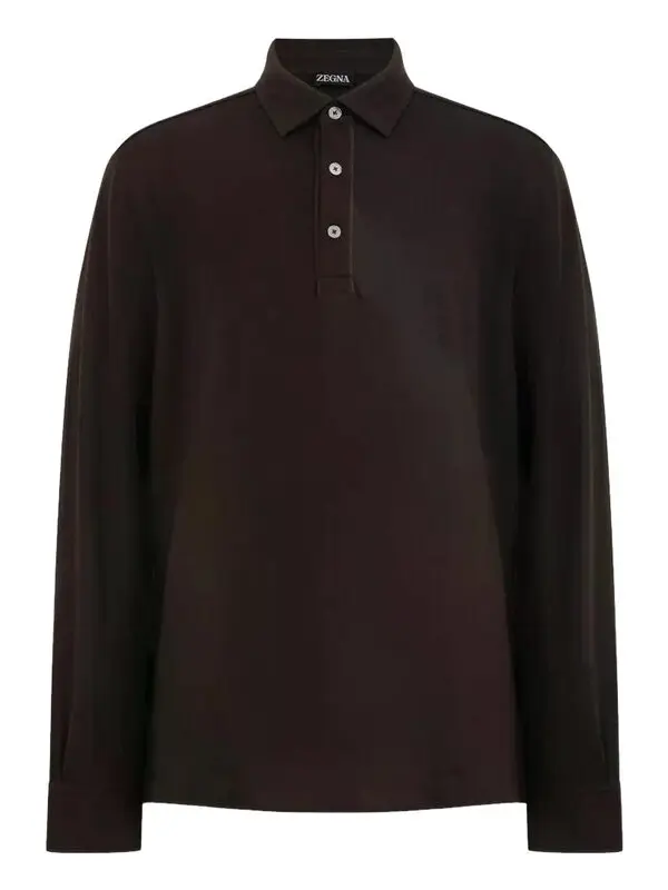 Zegna Long-sleeved Polo Shirt - Brown
