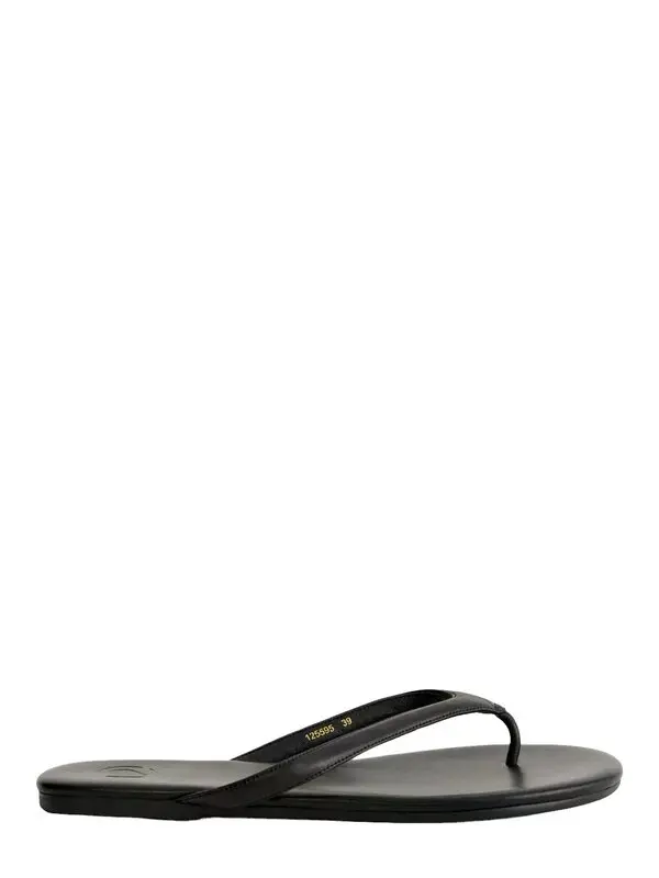 12 STOREEZ Leather Thong Flip Flops - Black