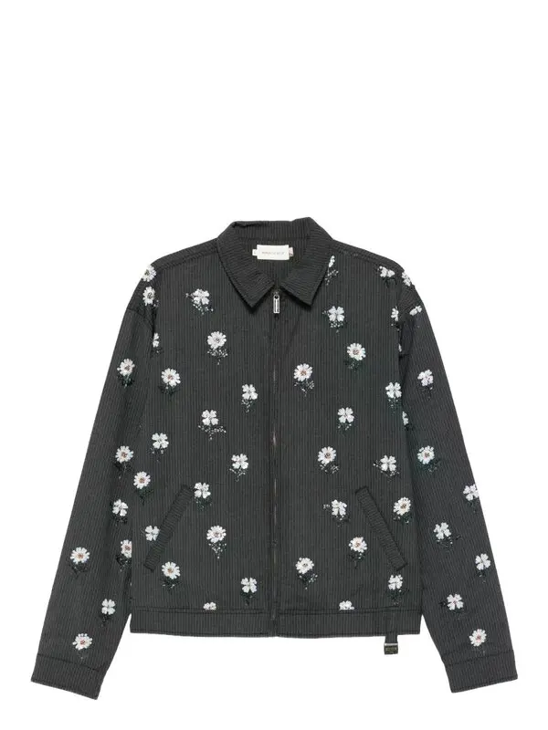 HONOR THE GIFT Floral-embroidered Pinstripe Overshirt - Grey