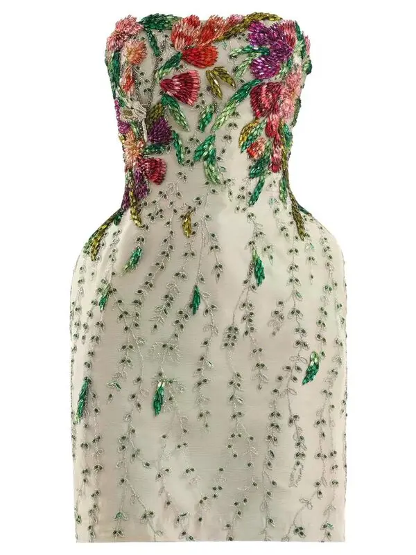 GEMY MAALOUF Embroidered Strapless Mini Dress - Neutrals