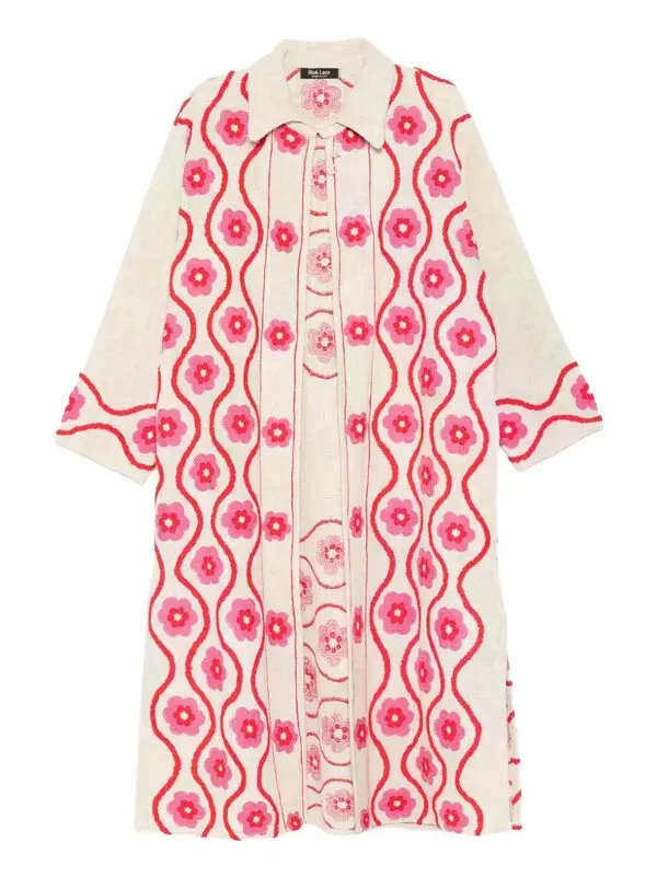 BLAKLACE Floral-embroidered Coat - Neutrals