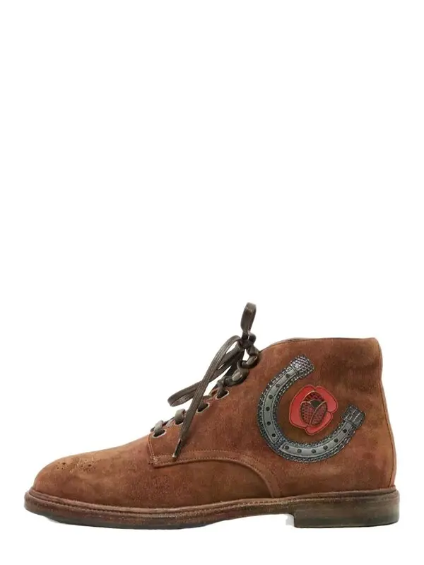 Dolce & Gabbana Suede Embroidered Boots - Brown