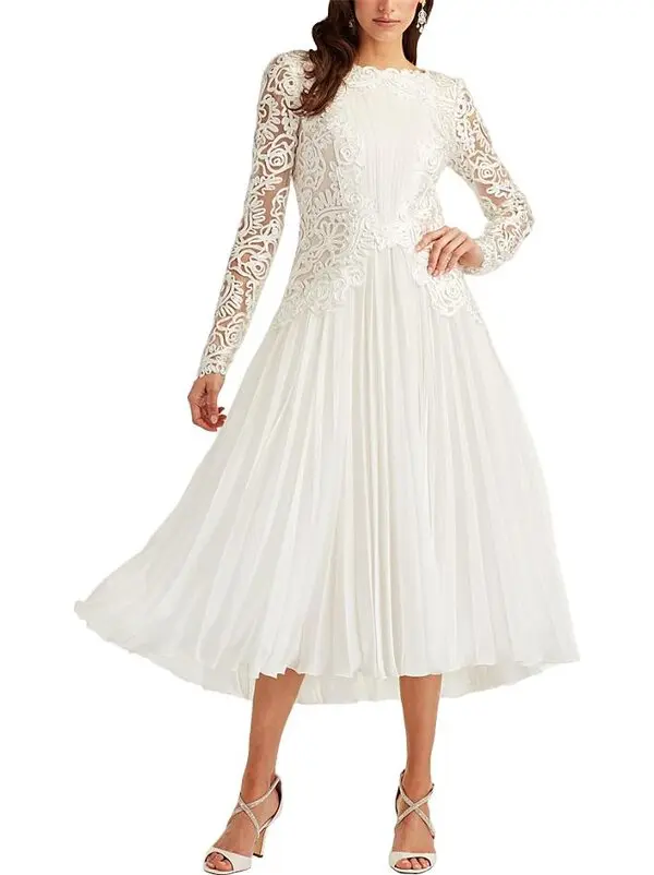 Tadashi Shoji Embroidered Illusion Midi Dress - Ivory/petal