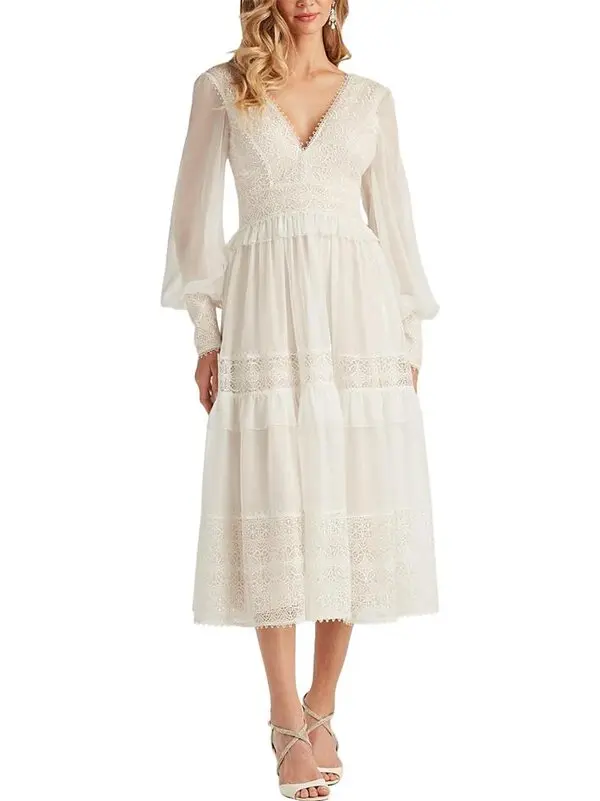 Tadashi Shoji Loic Lace Panel Midi Dress - Ivory/petal