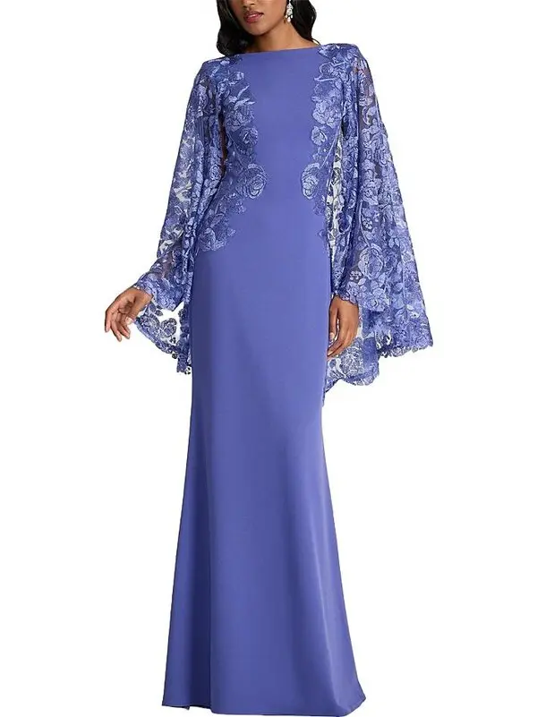 Tadashi Shoji Margolin Embroidered Cape Gown - Violet