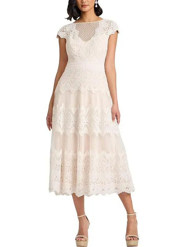Tadashi Shoji Macia Lace Midi Dress - Ivory/petal