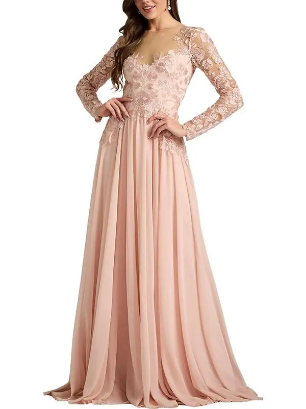 Tadashi Shoji Lendon Embroidered Tulle Gown - Pale Pink