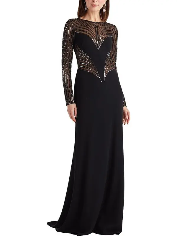 Tadashi Shoji Sequin Hourglass Embroidered Gown - Black/silver