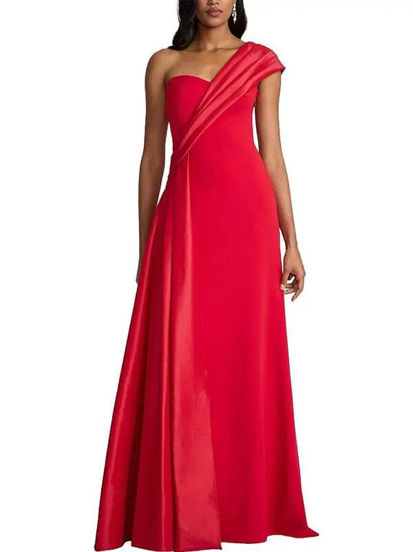 Tadashi Shoji Draped One-shoulder Gown - Cherry
