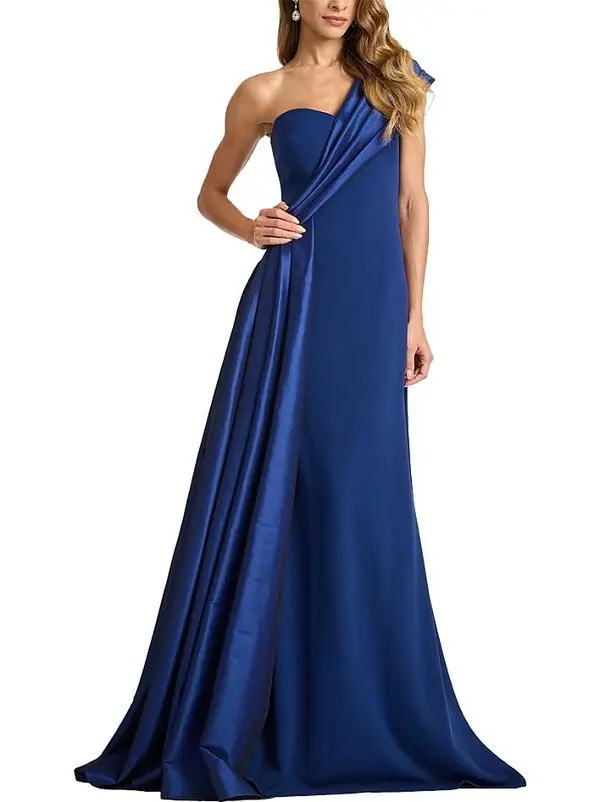 Tadashi Shoji Draped One-shoulder Gown - Navy