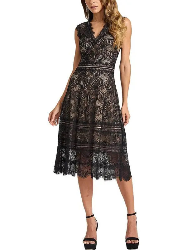 Tadashi Shoji Ralla Orchid Lace Dress - Black/nude