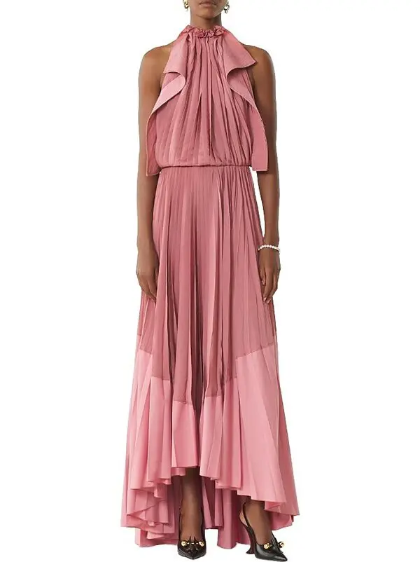 LANVIN Pleated Charmeuse And Cotton Dress - Old Pink/satin Finish.