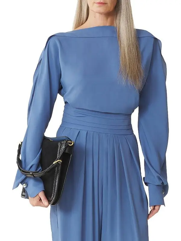 LANVIN Long-sleeved Top In Crepe De Chine - Jeanne Blue.