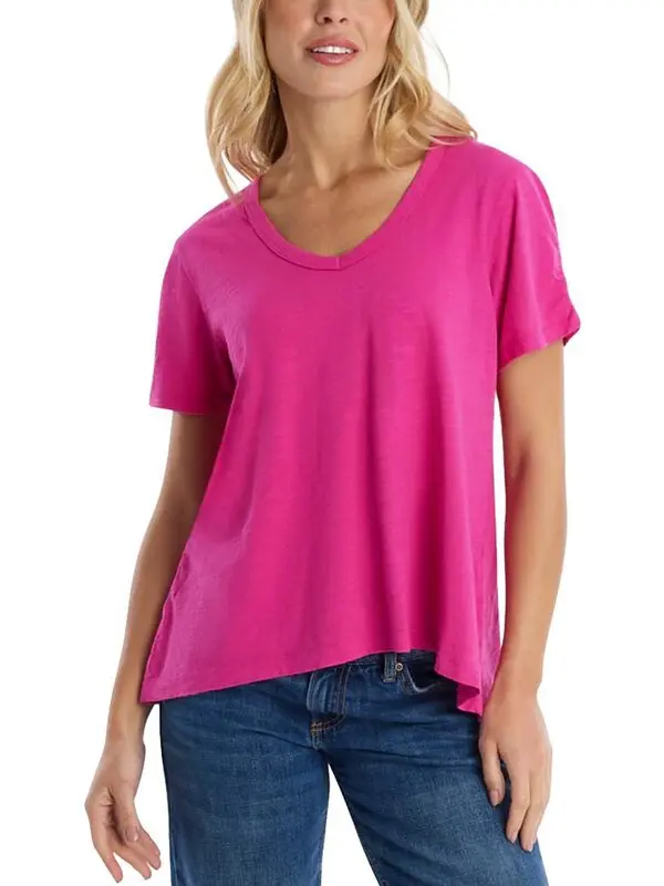 WILT CLOTHING Deep V-neck Ruched Sleeve T-shirt - Rose Violet