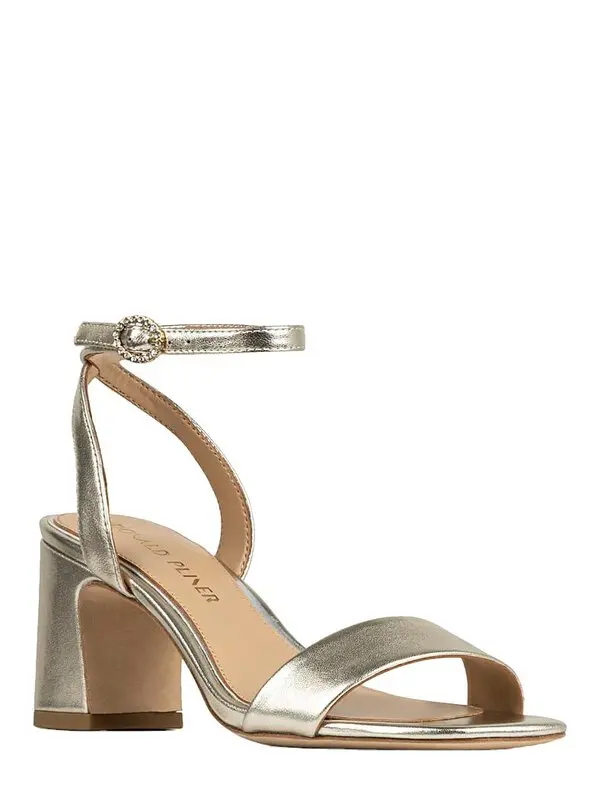 DONALD PLINER Doyenne Ankle Strap Block Heel Sandals - Platinum